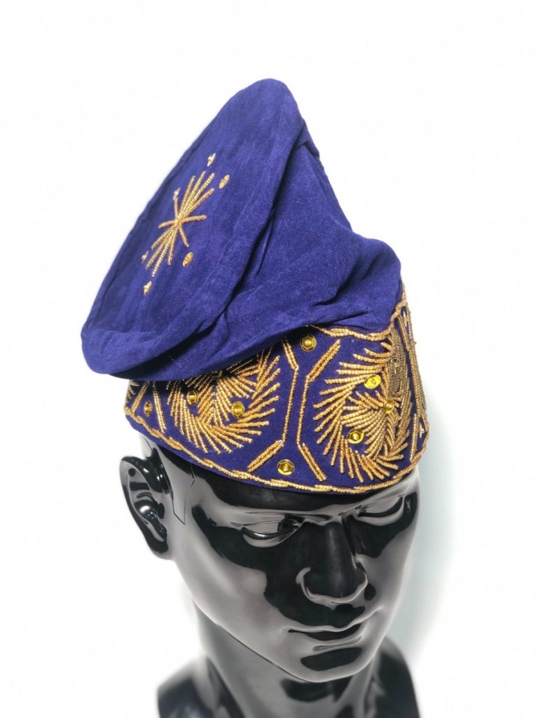 Buy Navy Blue Beaded Fila Yoruba. Nigerian Igbo Men African Bendable ...