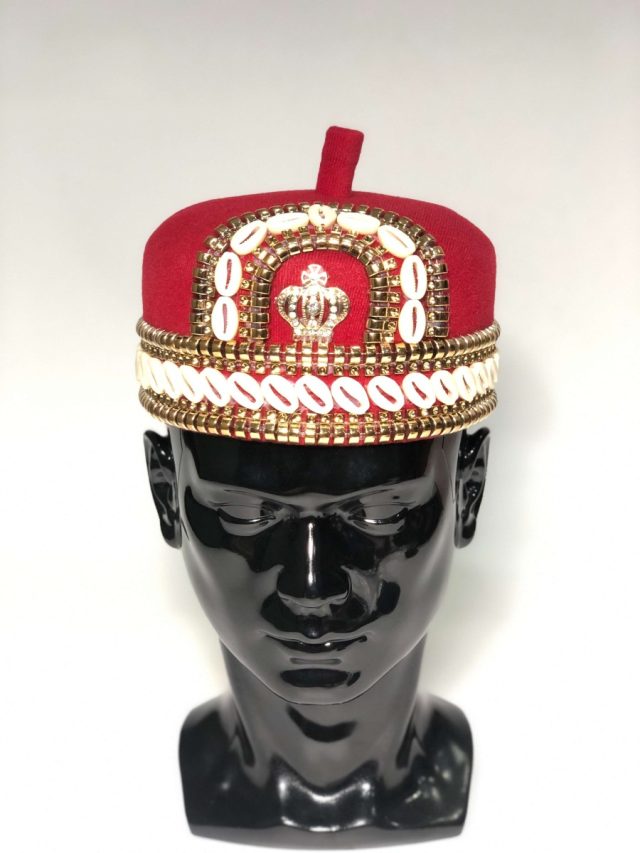 Buy Plain Black Igbo Men Beaded Cap Embroidered with Silver Crown Beads ...
